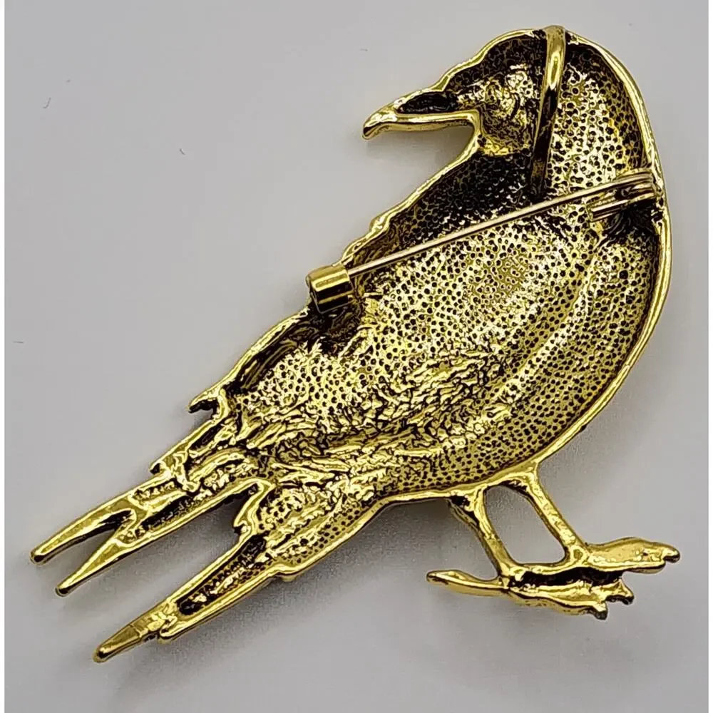 Jewelry | Raven Brooch Gothic Style Bird Gold Tone Metal Large ...